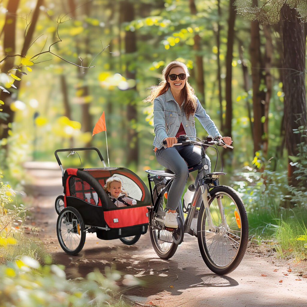 2 Seat Bike Trailer w 5 Point Harness, Safety Flag, Reflectors, Red ...